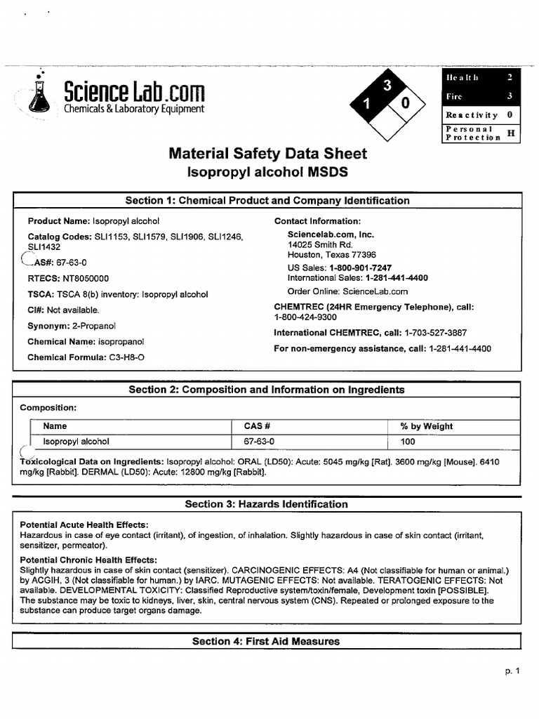 MSDS Isopropyl Alcohol Eng | PDF