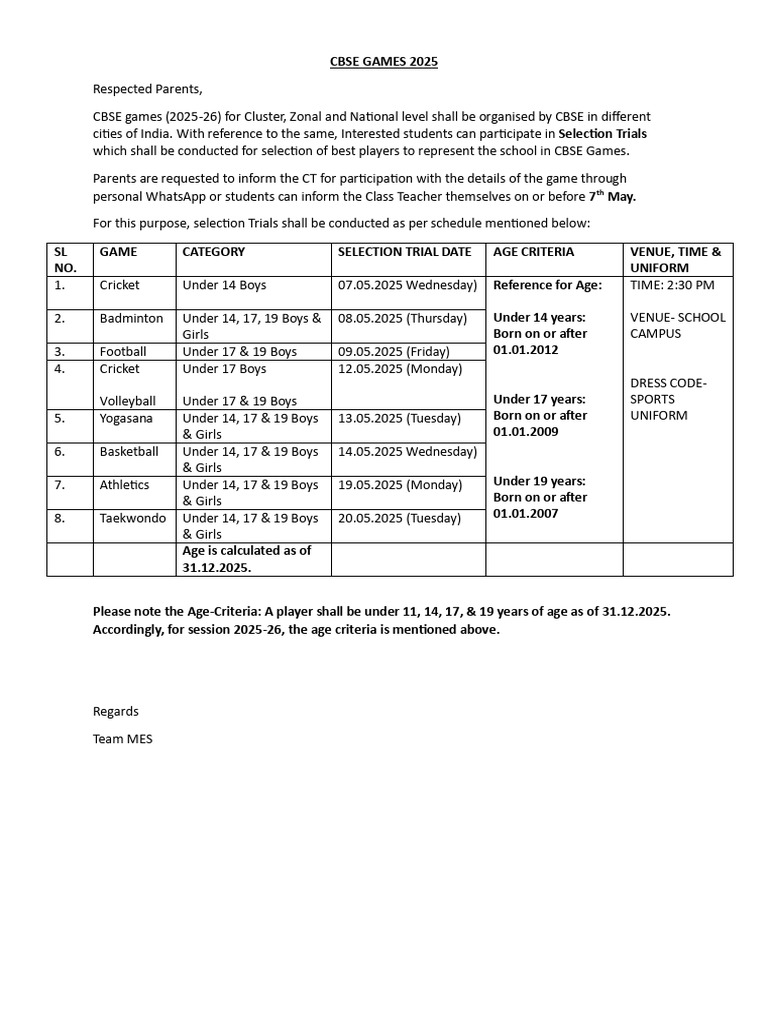 Selection Trial CBSE GAMES 2025 | PDF | Chess Openings | Chess
