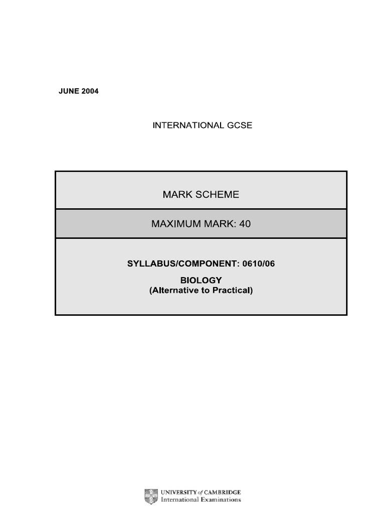 June 2004 MS - Paper 6 CIE Biology IGCSE | PDF