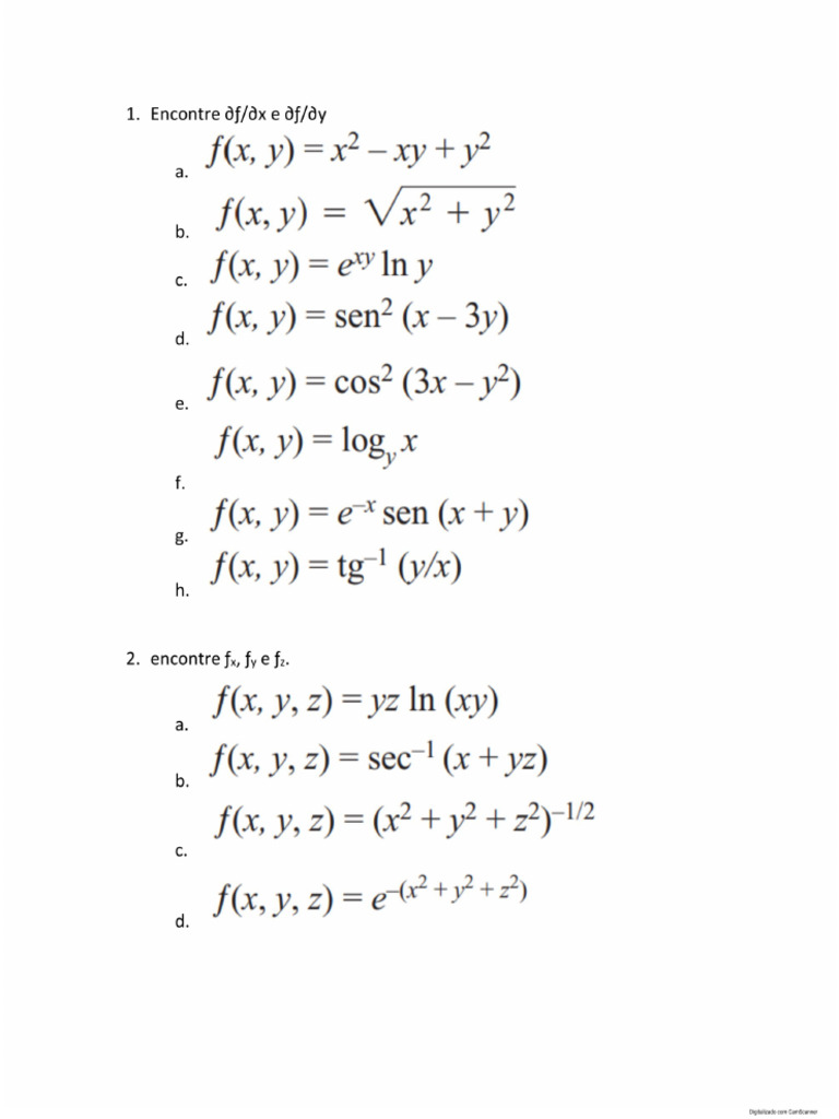 Exercícios de Calculo 2 | PDF