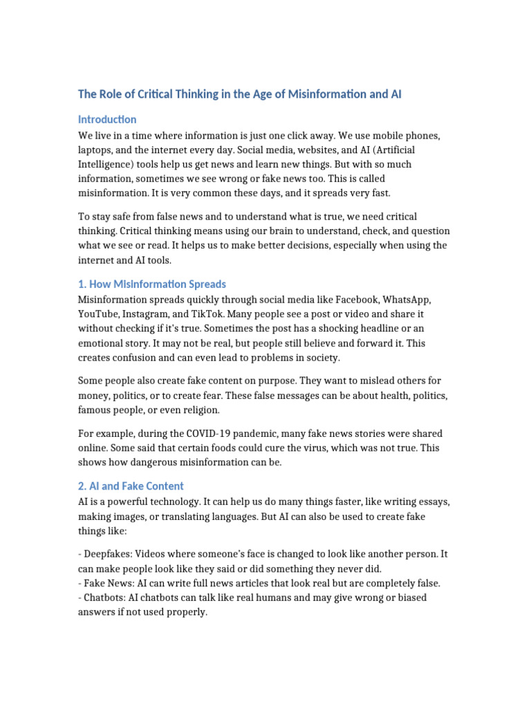 Critical Thinking Misinformation AI | PDF | Artificial Intelligence ...