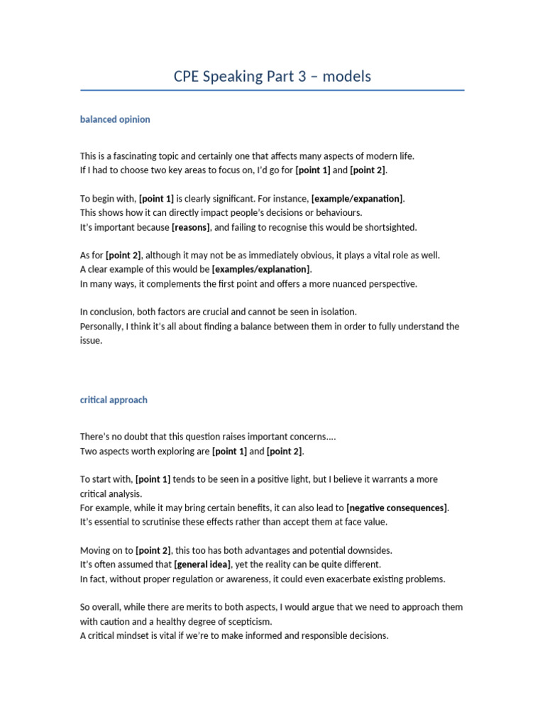 CPE Speaking Part 3 Models | PDF | Reason | Liberal Arts Education