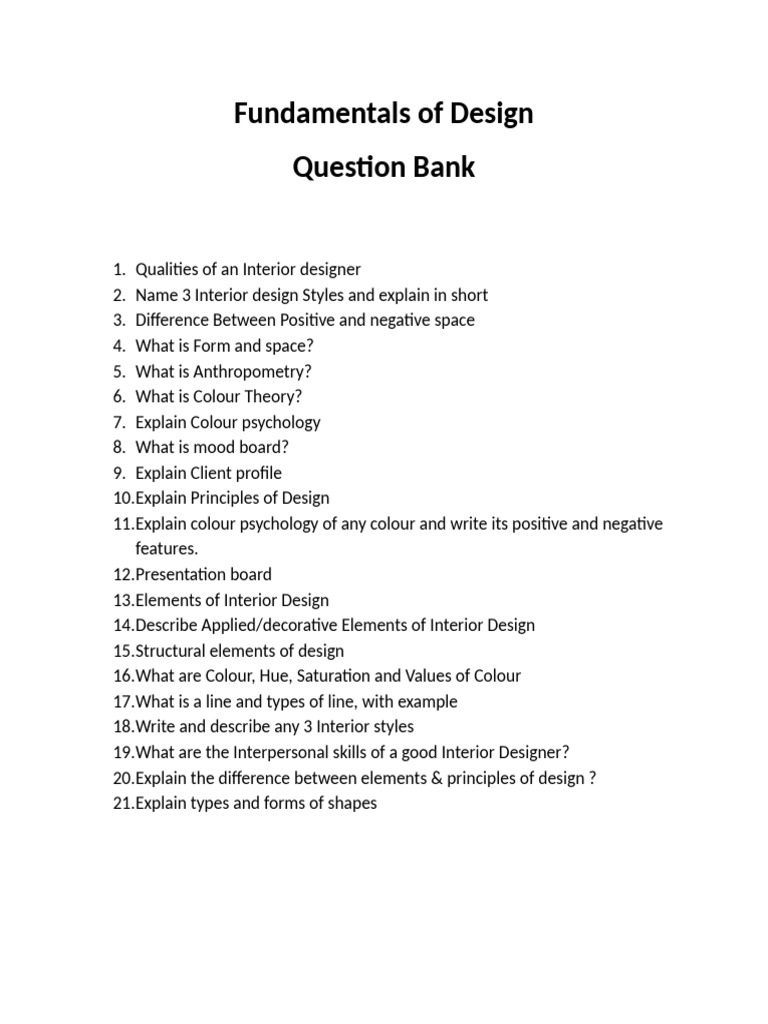 Question Bank - Fundamentals of Design | PDF