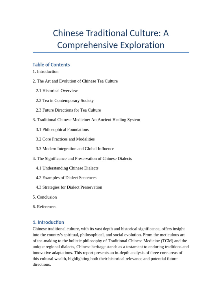 Chinese Traditional Culture Report | PDF | Tea | Chinese Culture