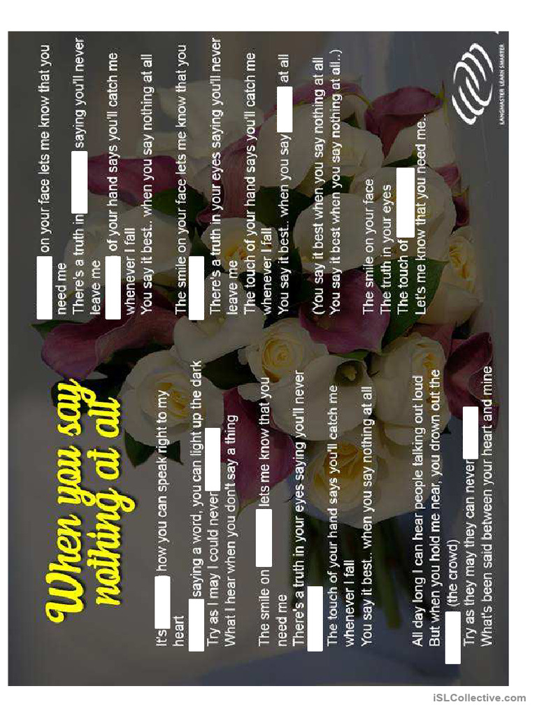 Song Worksheet - When You Say Nothing at All | PDF