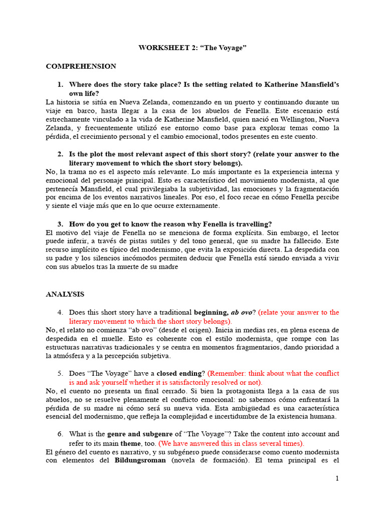 WORKSHEET 2 The Voyage (Soluciones) | PDF