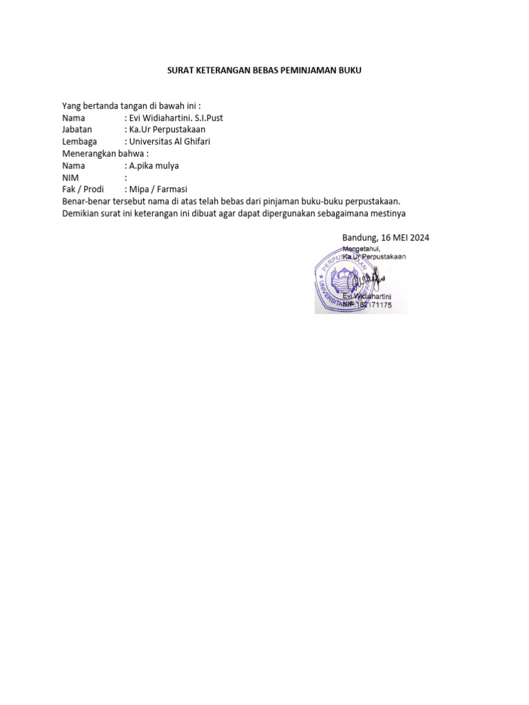 Bukti Bebas Perpus - A.pika | PDF