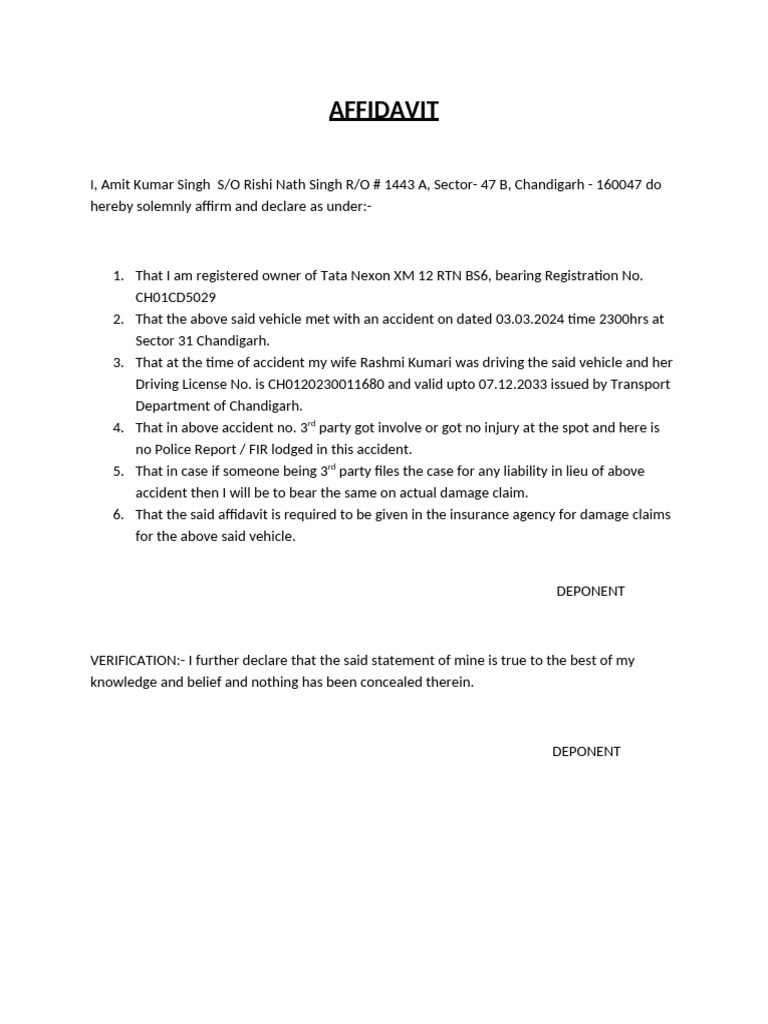 Third Party Affidavit for Insurance Claim | PDF
