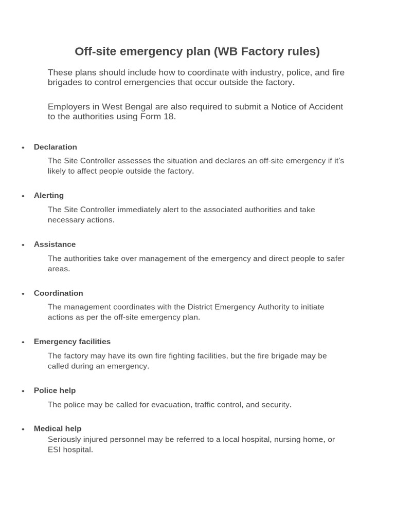 Off-Site Emergency Plan (WB Factory Rules) : Declaration | PDF