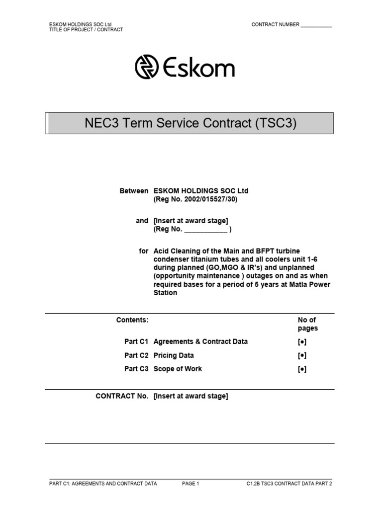 ESKOM TSC3 Contract for Acid Cleaning | PDF | Insurance | Deductible