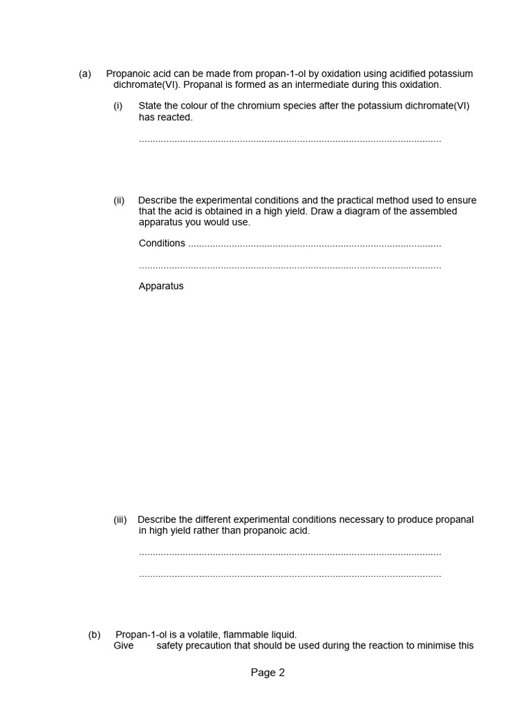 Oxidation of Propan-1-ol to Propanal | PDF | Chemical Reactions | Benzene