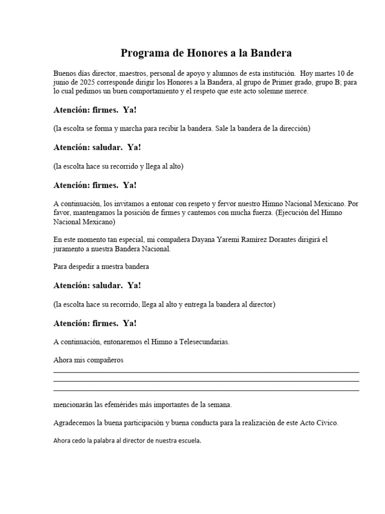 Programa de Honores A La Bandera | PDF
