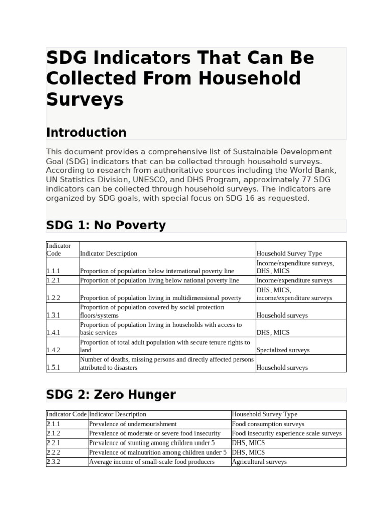 SDG Indicators from Household Surveys | PDF | Economies