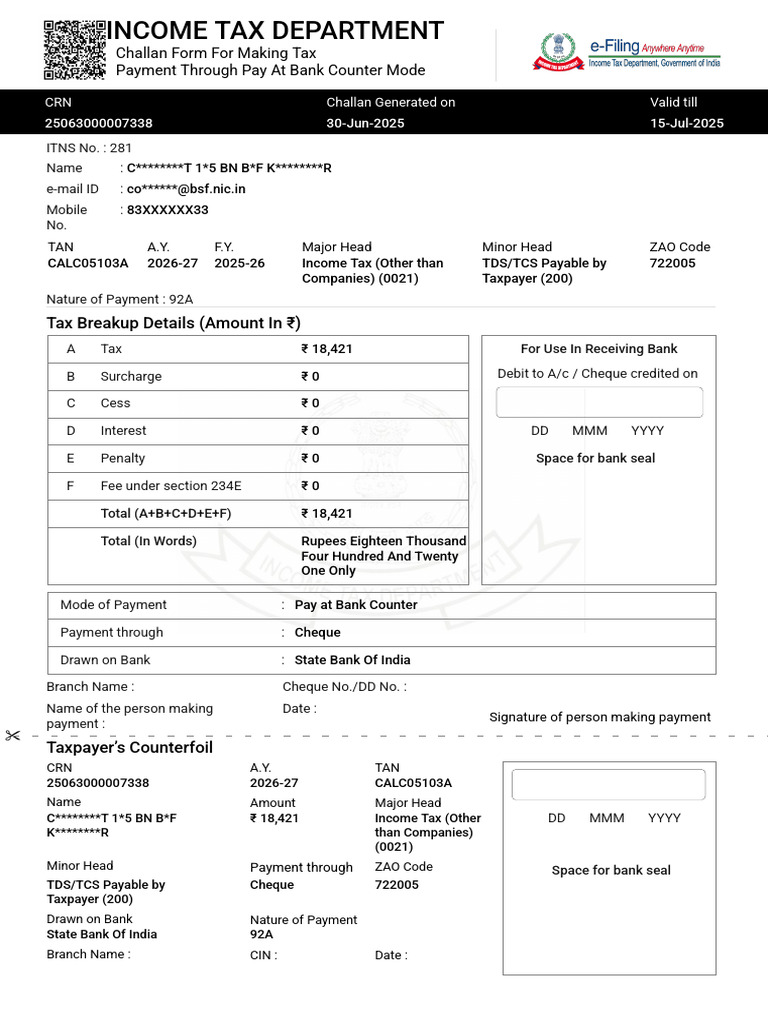 Income Tax Challan Form Details | PDF | Cheque | Payments