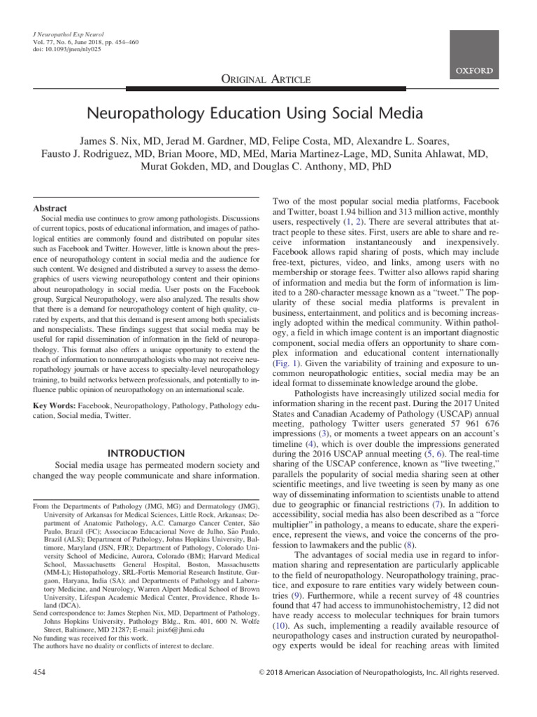 Neuropathology Education Using Social Media | PDF | Pathology ...