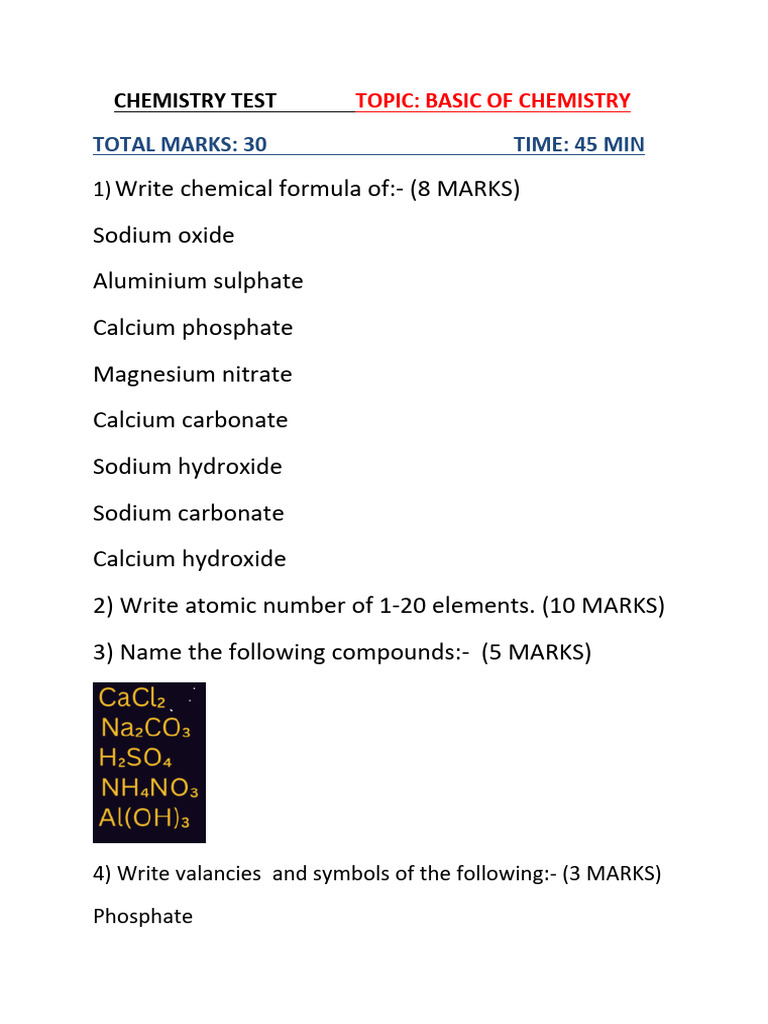 Chemistry Test | PDF