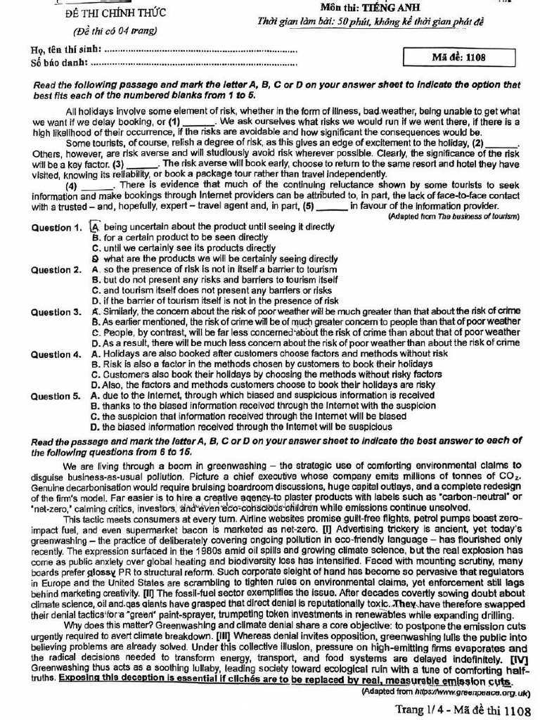 Đề Tốt Nghiệp THPTQG Tiếng Anh 2025 (1108) | PDF