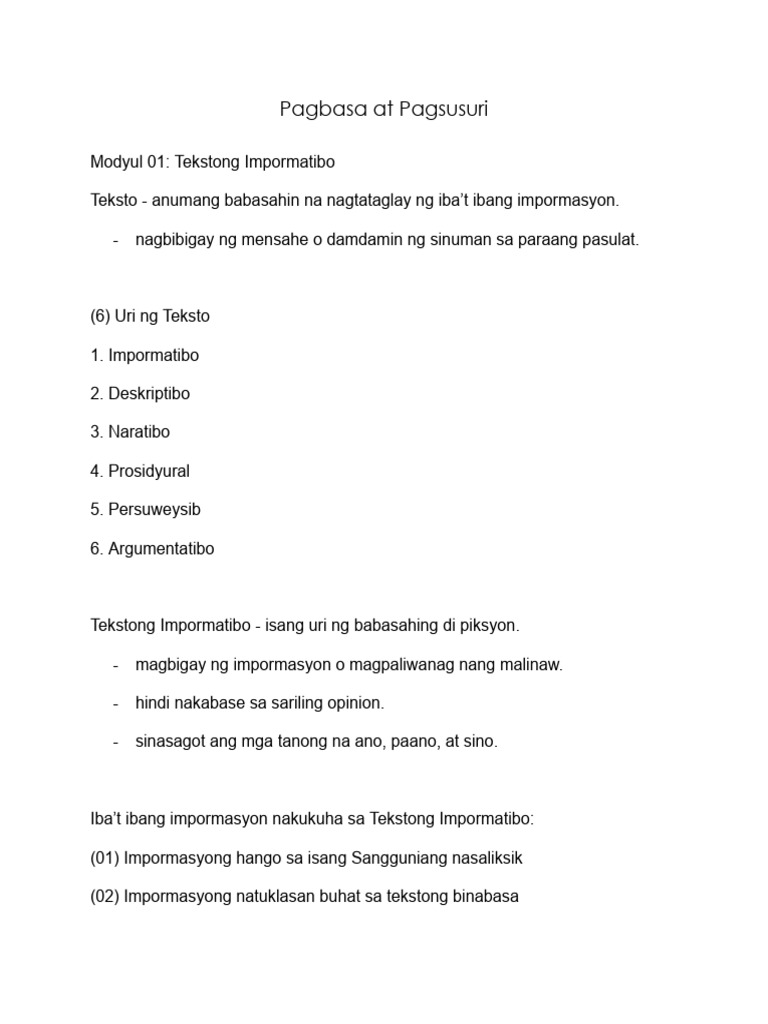 Pagbasa at Pagsusuri | PDF