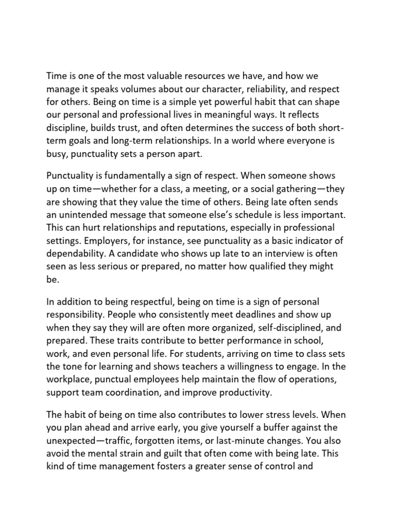 The Importance of Being On Time | PDF | Disciplines | Organizational ...