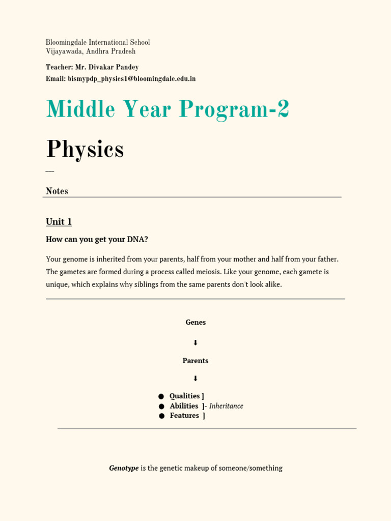 Class Notes - Biology - MYP-2 | PDF | Genetics | Gene
