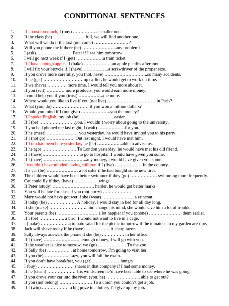 Conditional Sentences Practice Exercises | PDF