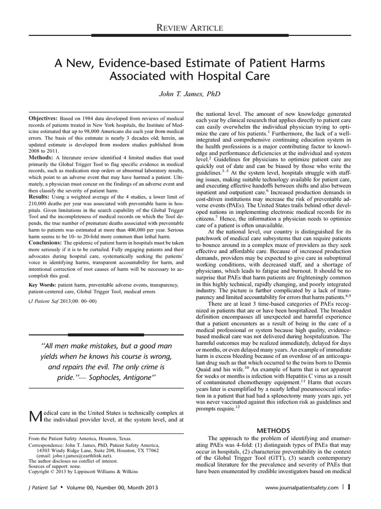 Updated Estimates of Patient Harm in Hospitals | PDF | Medical Error ...