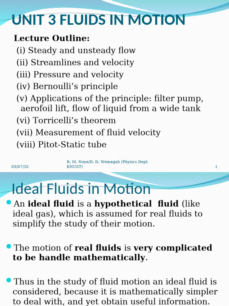 Unit 3 Fluids in Motion - DD | PDF | Fluid Dynamics | Lift (Force)