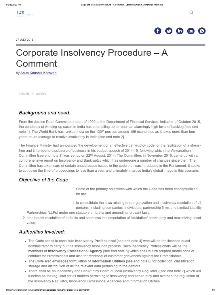 Corporate Insolvency Procedure Explained | PDF | Bankruptcy | Insolvency