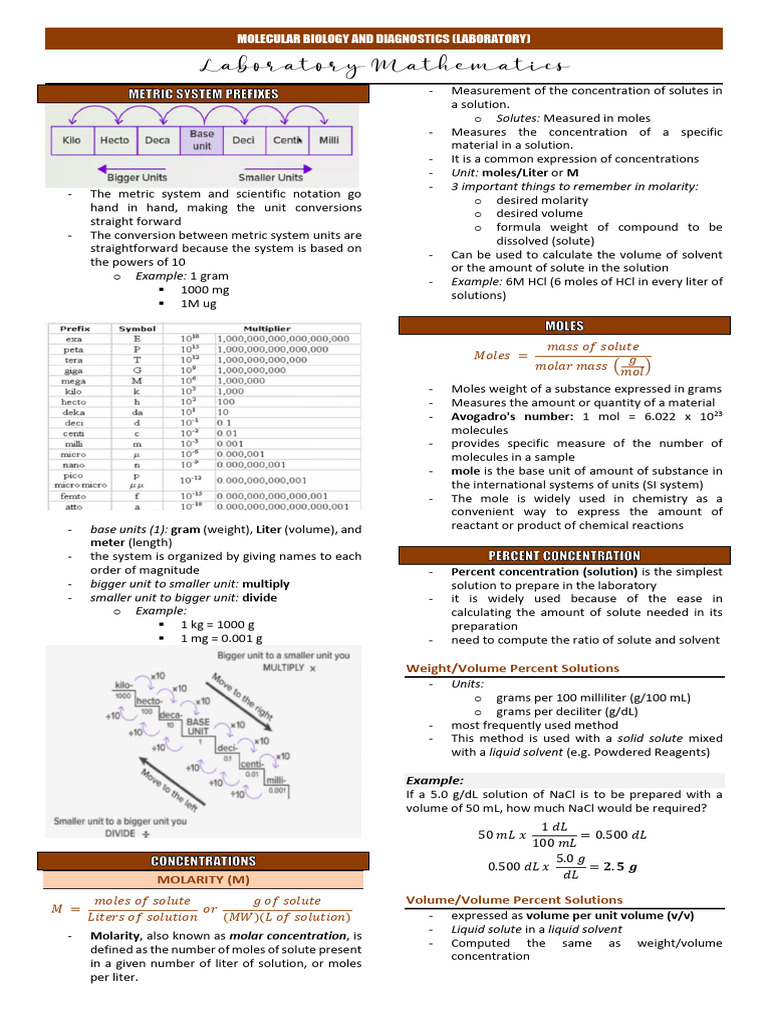 Laboratory Lesson 4. Laboratory Mathematics | PDF | Mole (Unit ...
