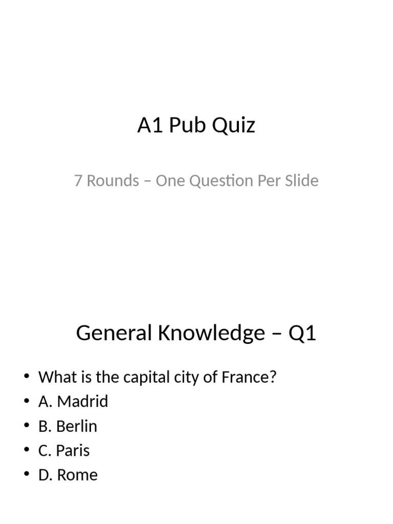A1 Pub Quiz Round1 General Knowledge | PDF