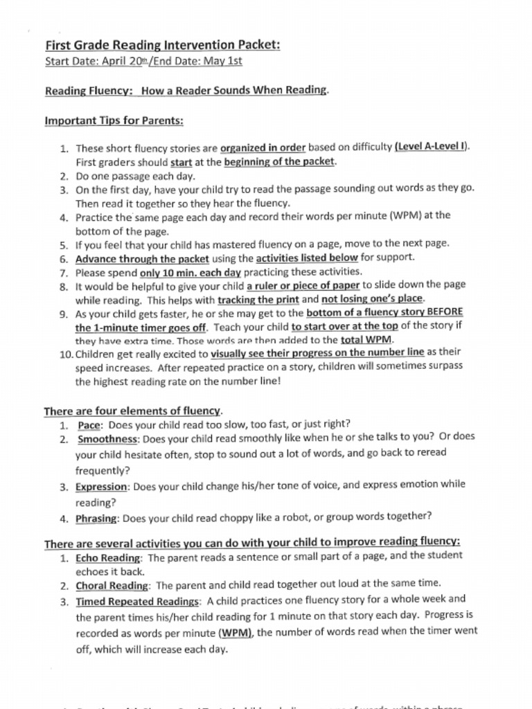 A PR 20 Reading Intervention Grade 1 | PDF