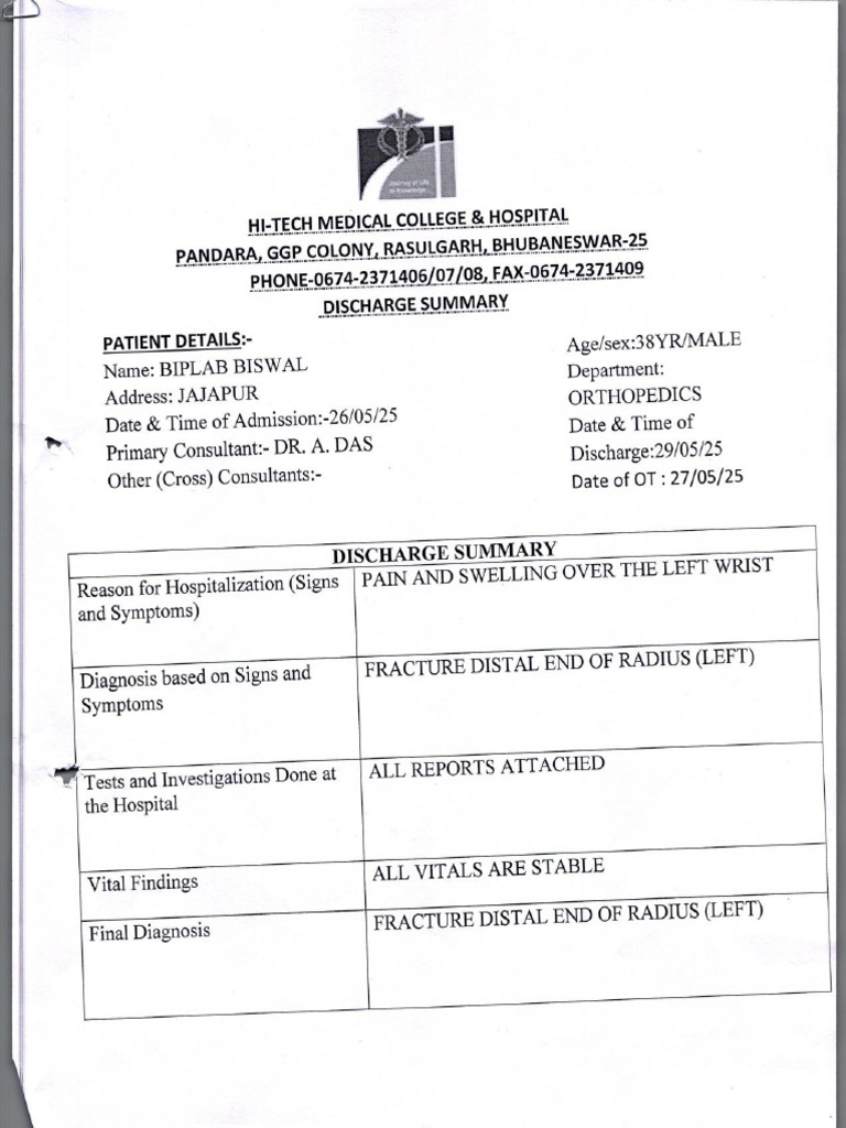 Final Bill and Discahrge Summery of Biplab Biswal | PDF