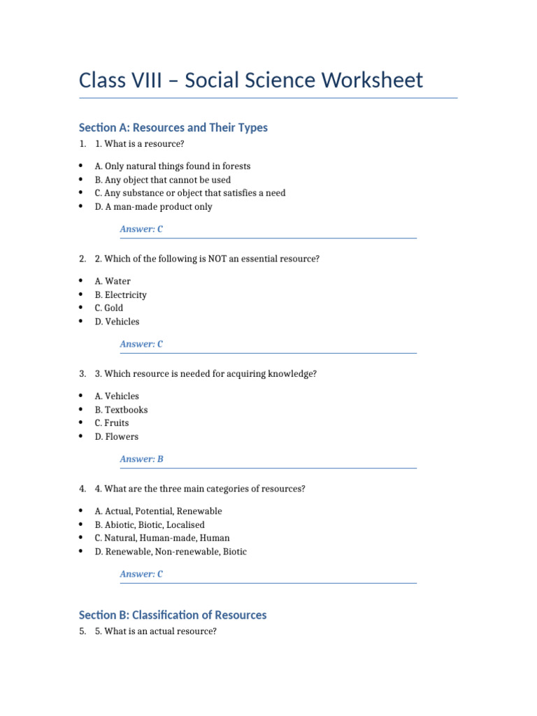 Class VIII Social Science Resource Quiz | PDF | Waste | Natural Environment