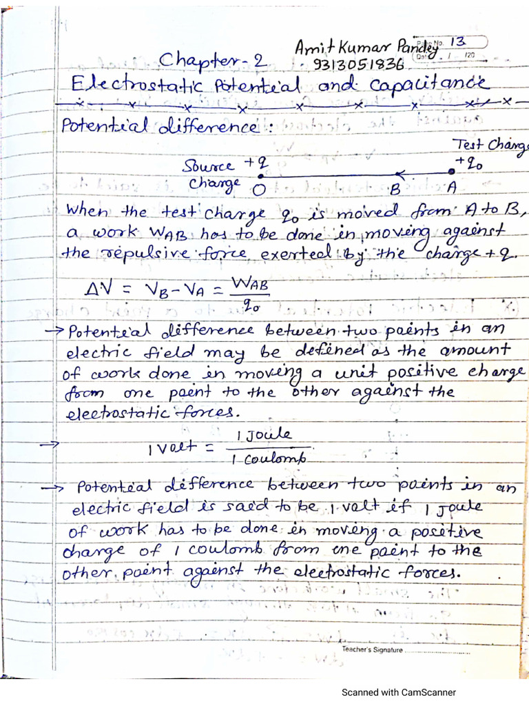 Class 12 Electric Potential Chapter 3 MY NOTES | PDF