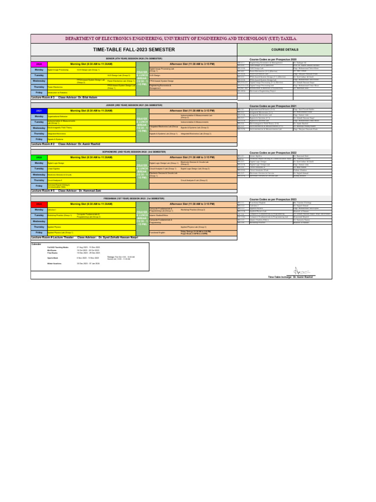 2025 Spring ENCD TimeTable-1 | PDF | Electronics | Computer Engineering