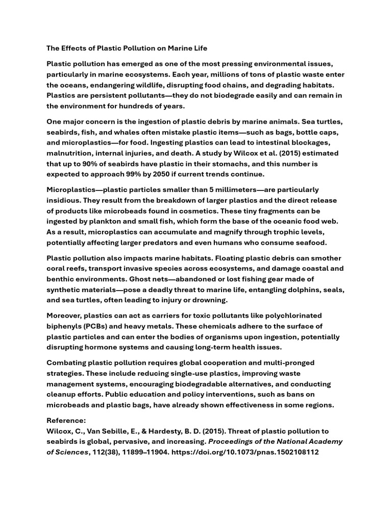 Impact of Plastic Pollution on Marine Life | PDF | Plastic | Earth Sciences