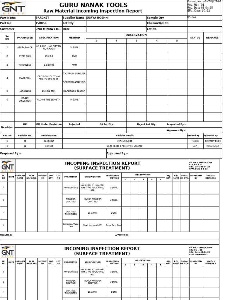 Raw Material Inspection Report | PDF | Materials | Physical Sciences
