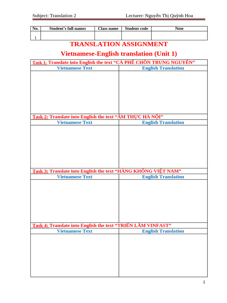 Template For Translation Assignment 2 | PDF