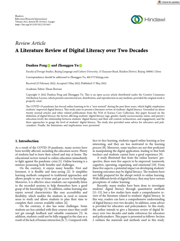 Digital Literacy: A Two-Decade Review | PDF | Literacy | Socioeconomic ...