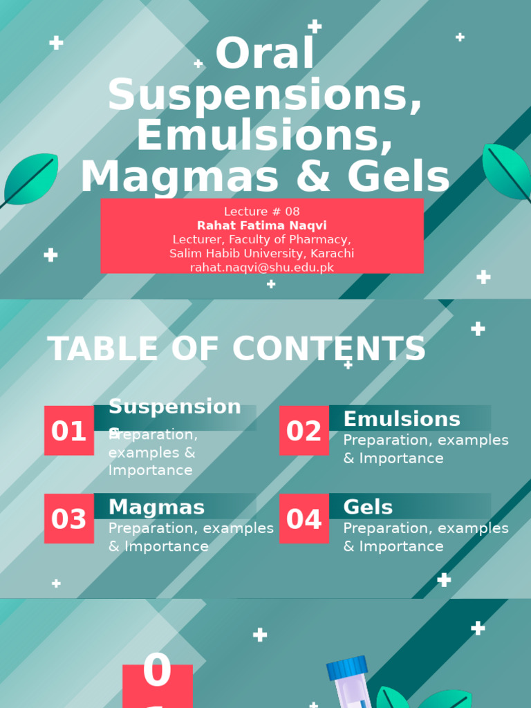 Lecture # 08 - Oral Suspensions | PDF | Suspension (Chemistry) | Colloid