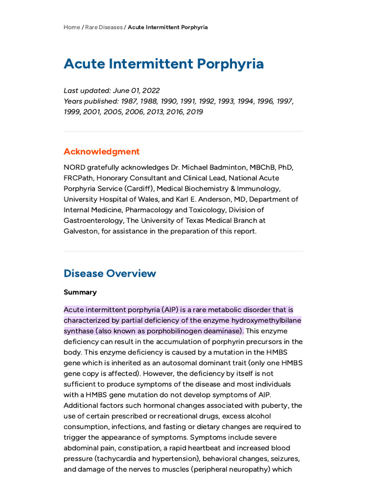 Understanding Acute Intermittent Porphyria | PDF | Diseases And ...