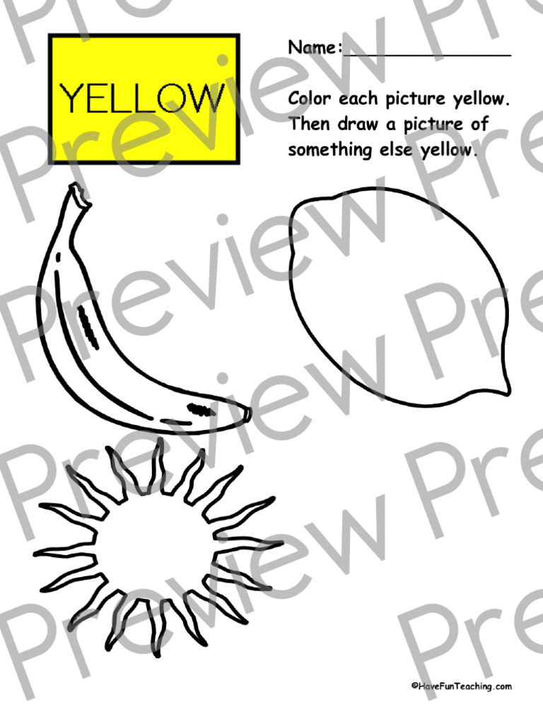 Color Yellow Worksheet Preview | PDF