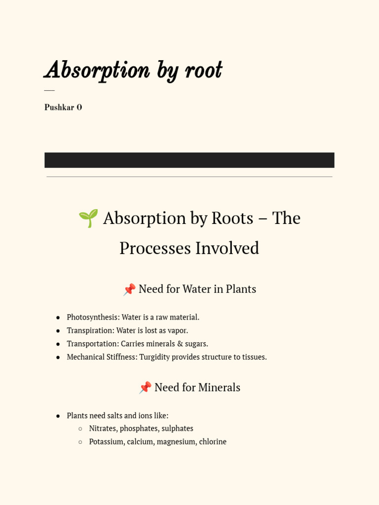 Absorption by Roots Cheat Sheet | PDF | Osmosis | Root
