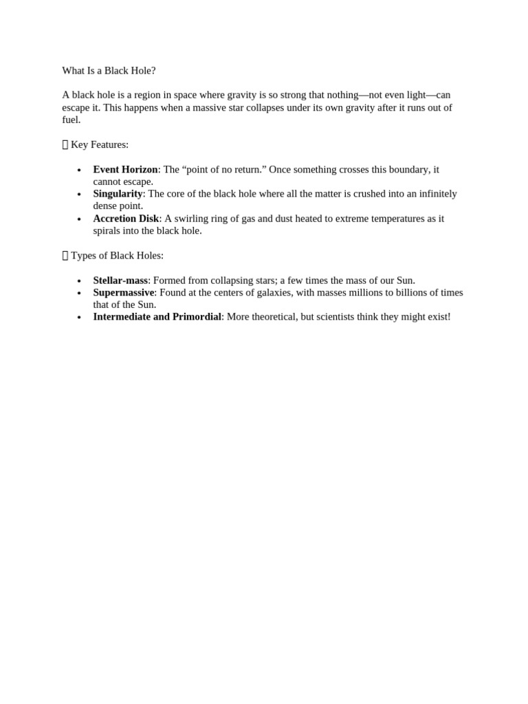 Understanding Black Holes: Types & Features | PDF