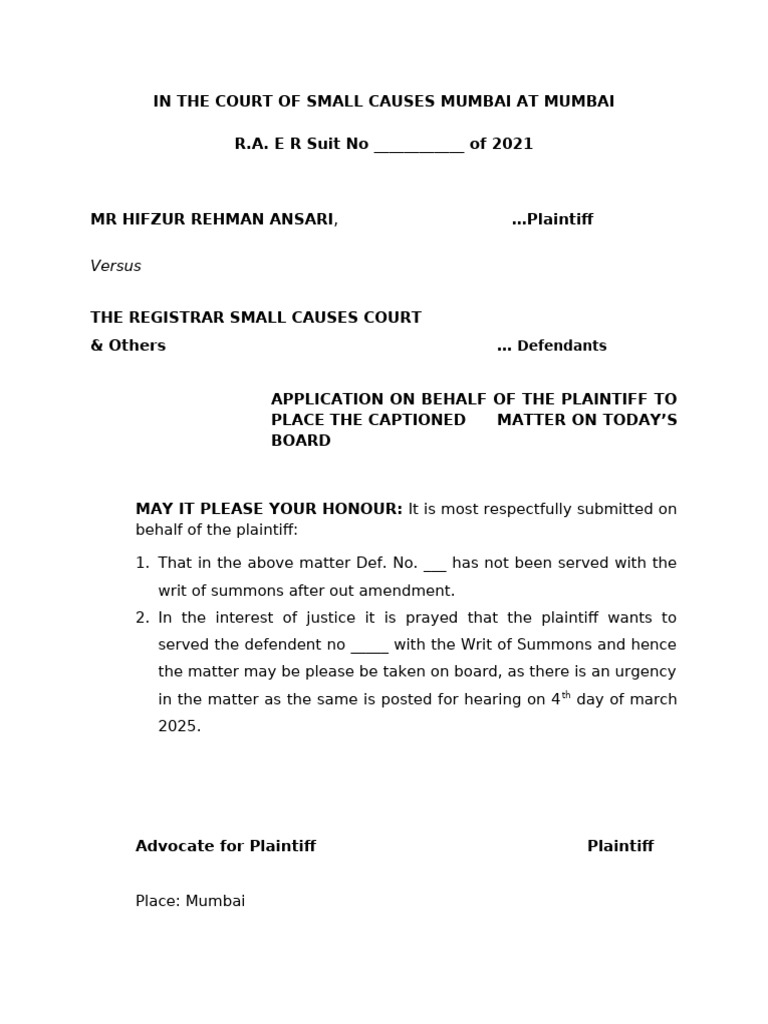 In The Court of Small Causes Mumbai at Mumbai | PDF