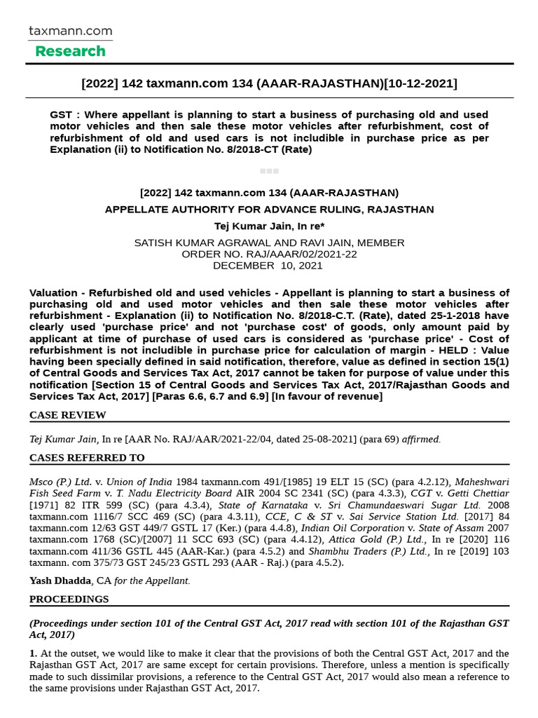 GST Ruling on Refurbished Vehicle Sales | PDF | Implied Warranty | Taxes