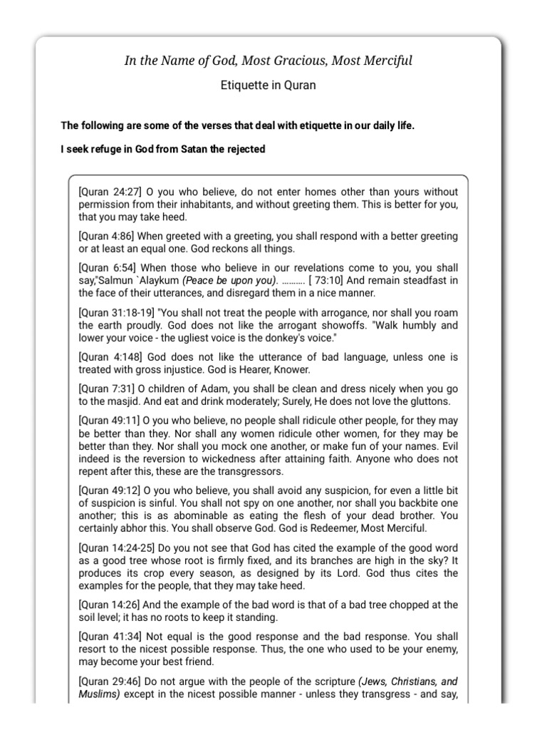 Quranic Etiquette Guidance | PDF | Quran | Islam