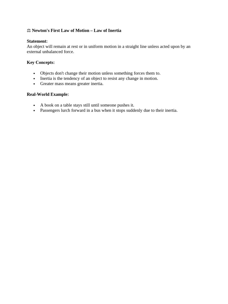 Newton's First Law: Law of Inertia | PDF