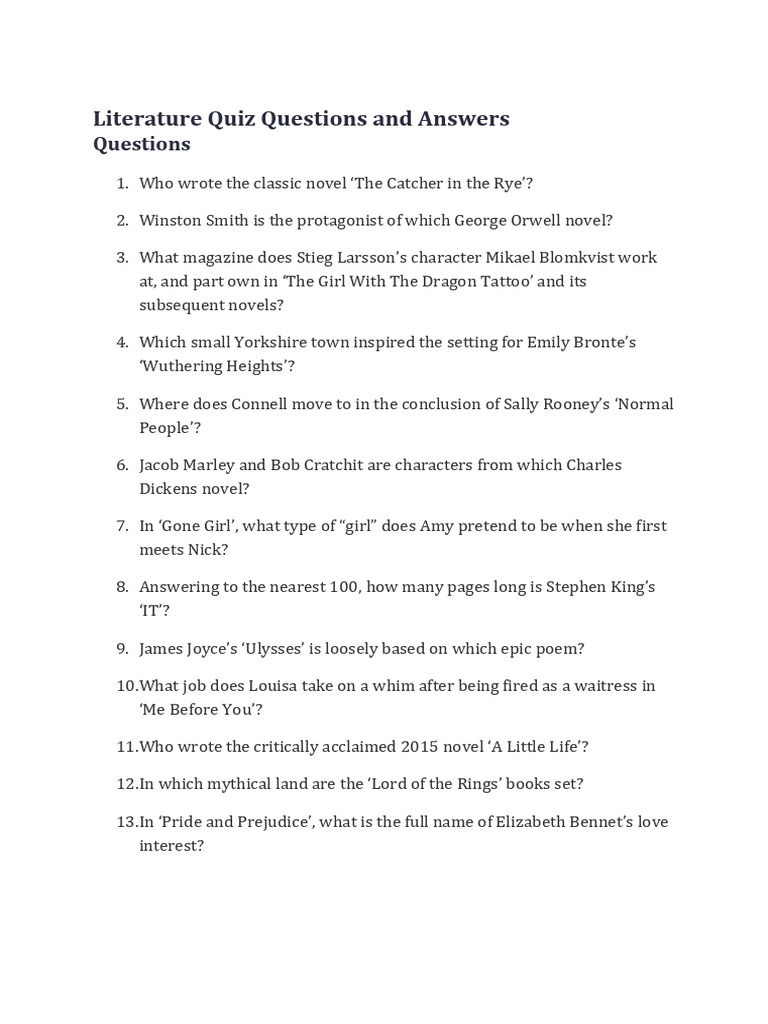 Literature Quiz Questions & Answers | PDF | Gulliver's Travels | Divine ...