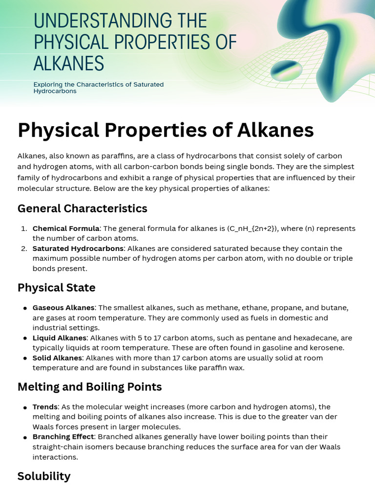 Physical Properties of Alkanes Explained | PDF | Alkane | Hydrocarbons